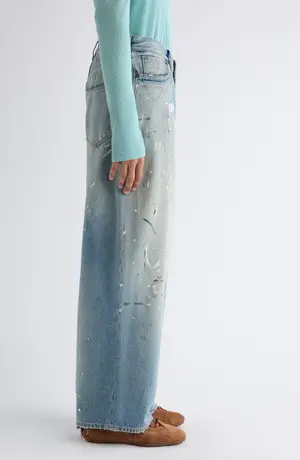 Acne Studios U Trafalgar Paint Splattered Straight Leg Jeans - Light Blue