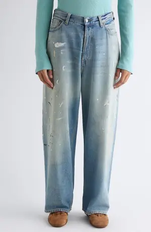 Acne Studios U Trafalgar Paint Splattered Straight Leg Jeans - Light Blue
