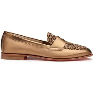 Santoni Laminated Leather Penny Loafer With Woven Toe - Gold