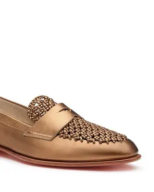 Santoni Laminated Leather Penny Loafer With Woven Toe - Gold