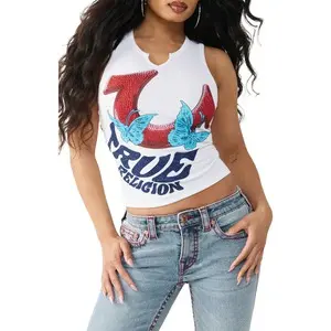 True Religion Crystal Graphic Logo Racerback Tank - White