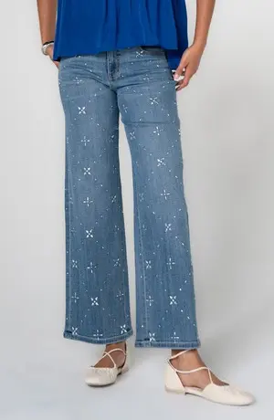 LIVERPOOL Stride Embellished High-waist Wide-leg Jeans - Opulent Oasis