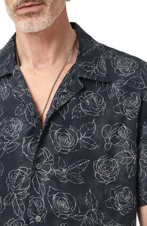 John Varvatos Dan Print Modal Camp Shirt - Black