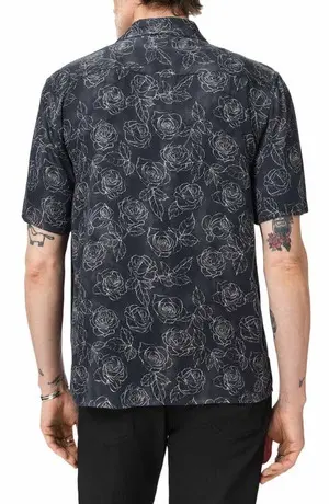 John Varvatos Dan Print Modal Camp Shirt - Black