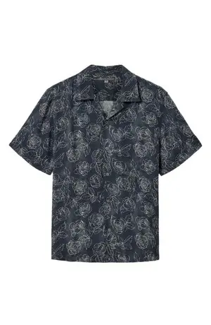 John Varvatos Dan Print Modal Camp Shirt - Black