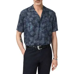 John Varvatos Dan Print Modal Camp Shirt - Deep Blue