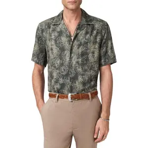 John Varvatos Dan Print Modal Camp Shirt - Light Olive