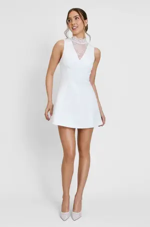 SIX STORIES Lace High Neck A-line Mini Dress