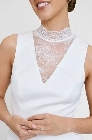 SIX STORIES Lace High Neck A-line Mini Dress