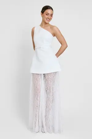 SIX STORIES One-shoulder Lace Skirt Dress
