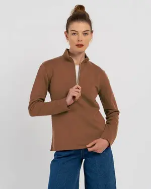 KETTLEWELL Robyn 1/4 Zip Sweatshirt - Light Chocolate