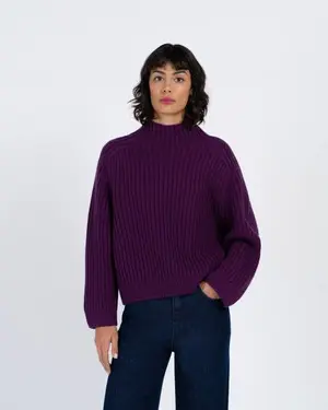 KETTLEWELL Maeve Rib Knit Sweater - Blackcurrant