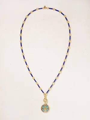 FOUNDRAE Reverie Element Lapis Lazuli, Diamond And Enamel Necklace - Gold
