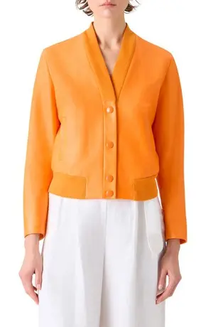 Akris Crinkle Napa Leather Bomber Jacket