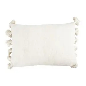 STORIED HOME Woven Cotton Slub Lumbar Pillow With Tassels