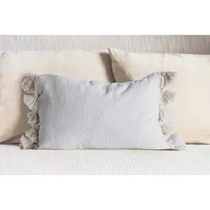 STORIED HOME Woven Cotton Slub Lumbar Pillow With Tassels