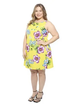 24SEVEN COMFORT APPAREL Floral Print A-line Mini Shift Dress - Yellow Multi