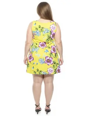 24SEVEN COMFORT APPAREL Floral Print A-line Mini Shift Dress - Yellow Multi