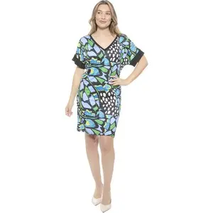 24SEVEN COMFORT APPAREL Butterfly Print Short Sleeve T-shirt Dress - Blue Multi