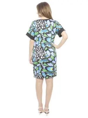 24SEVEN COMFORT APPAREL Butterfly Print Short Sleeve T-shirt Dress - Blue Multi