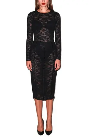 FLEUR DU MAL Le Stretch Lace Pencil Skirt - Black