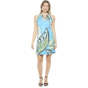 24SEVEN COMFORT APPAREL Paisley Print Sleeveless Knee Length Dress - Blue Multi