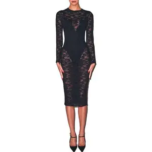 FLEUR DU MAL Le Stretch Lace Long-sleeve Dress