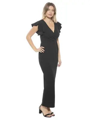 24SEVEN COMFORT APPAREL V-neck Tulip Hem Maxi Dress