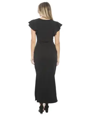 24SEVEN COMFORT APPAREL V-neck Tulip Hem Maxi Dress