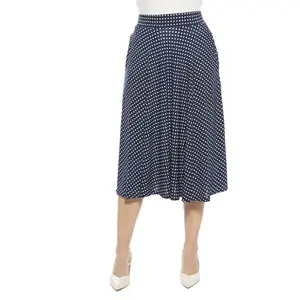 24SEVEN COMFORT APPAREL Polka Dot A-line Midi Skirt - Navy Multi