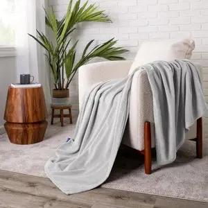 BARE HOME Lightweight Polar Fleece Throw Blanket - Light Grey