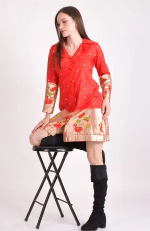RAAS Jacquard Butti Silk Mini Blazer Dress - Red