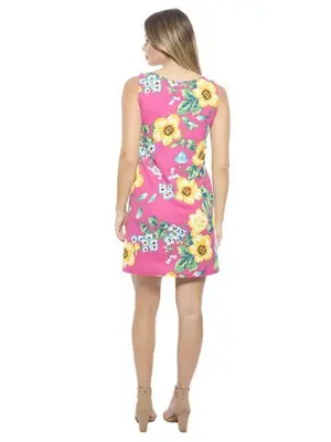 24SEVEN COMFORT APPAREL Floral A-line Mini Shift Dress - Pink Multi