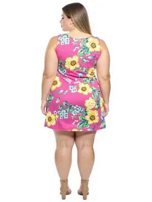 24SEVEN COMFORT APPAREL Floral Round Neck A-line Mini Shift Dress - Pink Multi