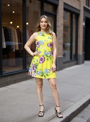 24SEVEN COMFORT APPAREL Floral Sleeveless A-line Mini Shift Dress - Yellow Multi
