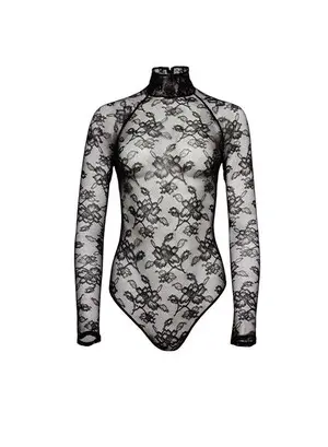FLEUR DU MAL High Neck Lace Bodysuit