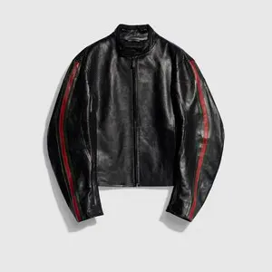 Gucci Leather Biker Jacket With Web Detail