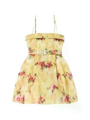 GANNI Floral Print Square Neck Mini Dress