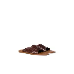 Miu Miu Leather Slides - Coffee
