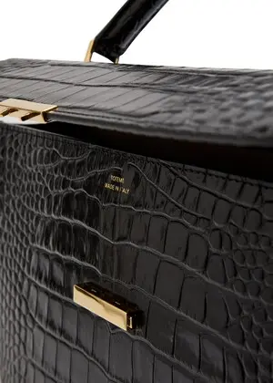 TOTEME Crocodile-effect Leather Top Handle Bag - Black