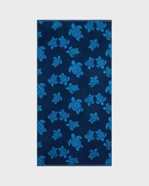Vilebrequin Organic Cotton Beach Towel Ronde Des Tortues Jacquard Towel Sand - Blue