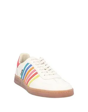 Dsquared2 Leather Low-top Sneakers With Multicolor Stripes - Ivory