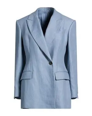 Brunello Cucinelli Double-Breasted Blazer In Hemp And Linen Blue