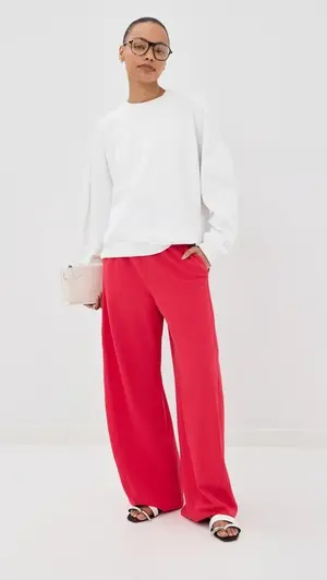 Tibi Lightweight Sweatshirting Wide Leg Pants - Red