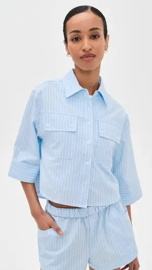 Blanknyc Sky Dive Shirt With Rolled Cuffs - Sky Dive/blue