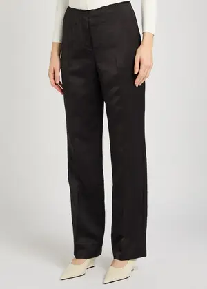 TOTEME Raw-edged Straight-leg Satin Trousers - Black