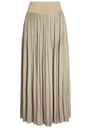 JOSEPH Pleated Satin Midi Skirt - Beige