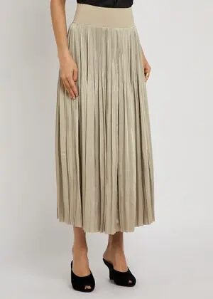 JOSEPH Pleated Satin Midi Skirt - Beige