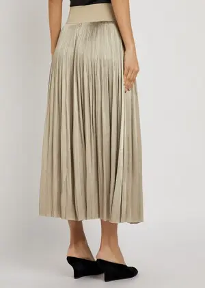 JOSEPH Pleated Satin Midi Skirt - Beige