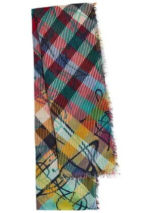 VIVIENNE WESTWOOD Tartan Logo-monogrammed Wool Scarf - Red